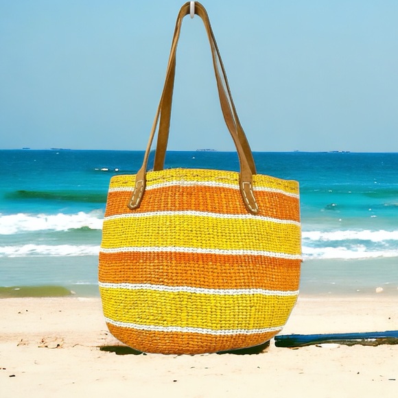 Hand Crafted | Bags | Handmade In Kenya Woven Citrus Striped Beach Bag ...